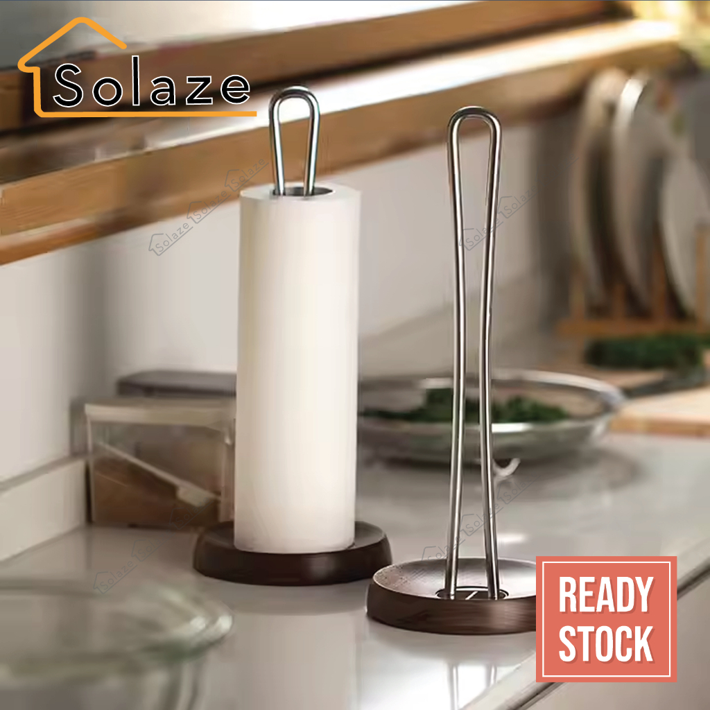 Solaze 304 Stainless Steel Wood Base Paper Towel Holder Kitchen Paper ...
