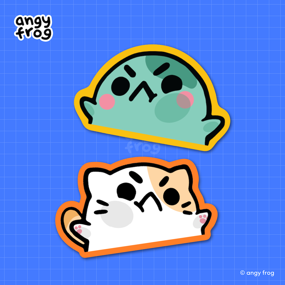 Angy Frog & Cat | 'Sticky face' stickers (1pc) | Shopee Singapore