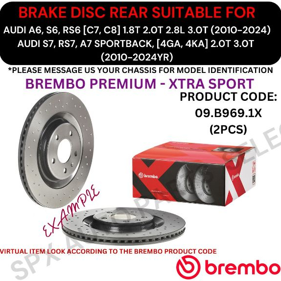 BREMBO DISC BRAKE ROTOR (REAR) FOR AUDI A6, S6, RS6 [C7, C8] '10-24YR / S7, RS7, A7 SPORTBACK ...