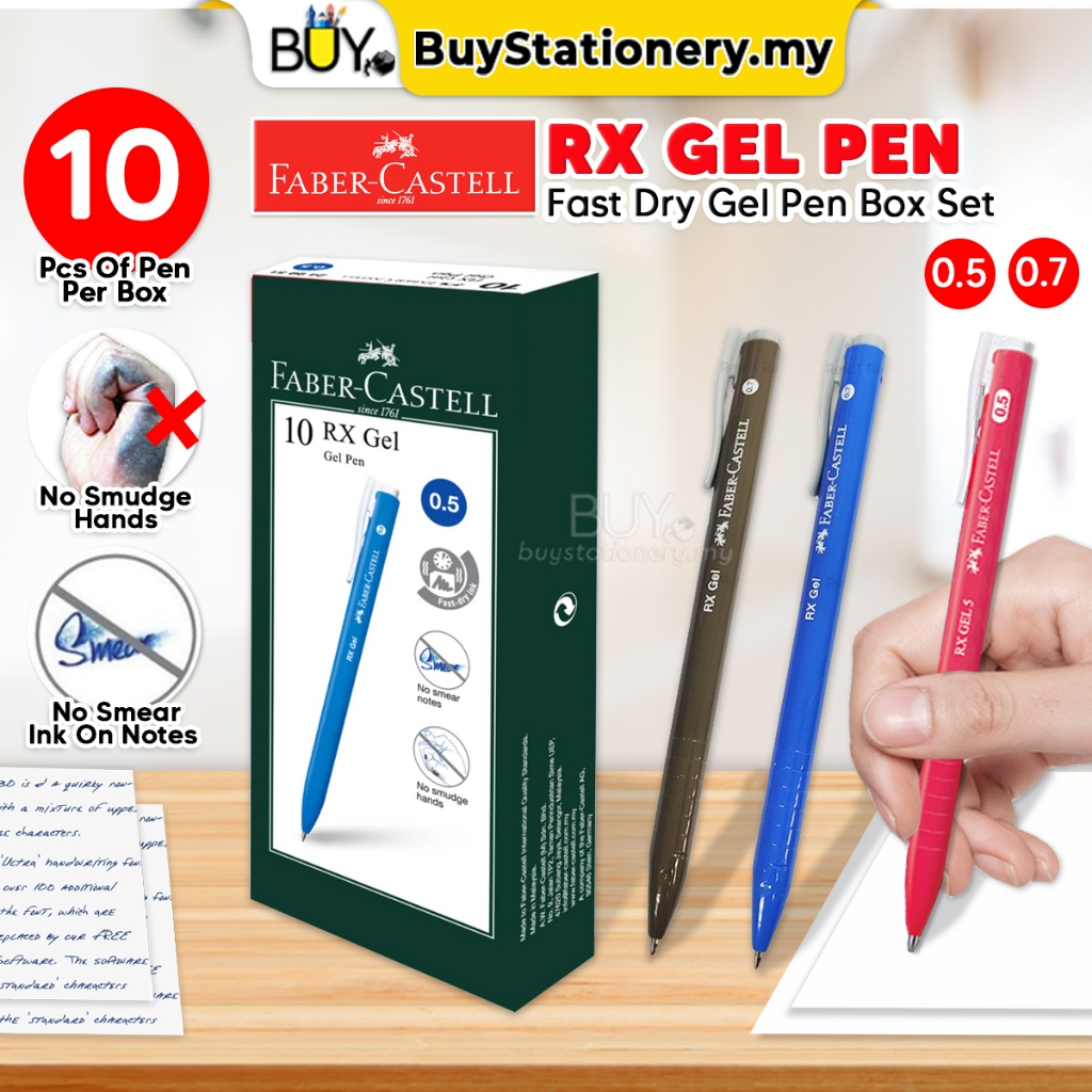 Faber Castell Pen RX Gel Pen Hitam Pen Merah Pen Biru 0.5 0.7 (10/Box) Black Pen Blue Pen ...