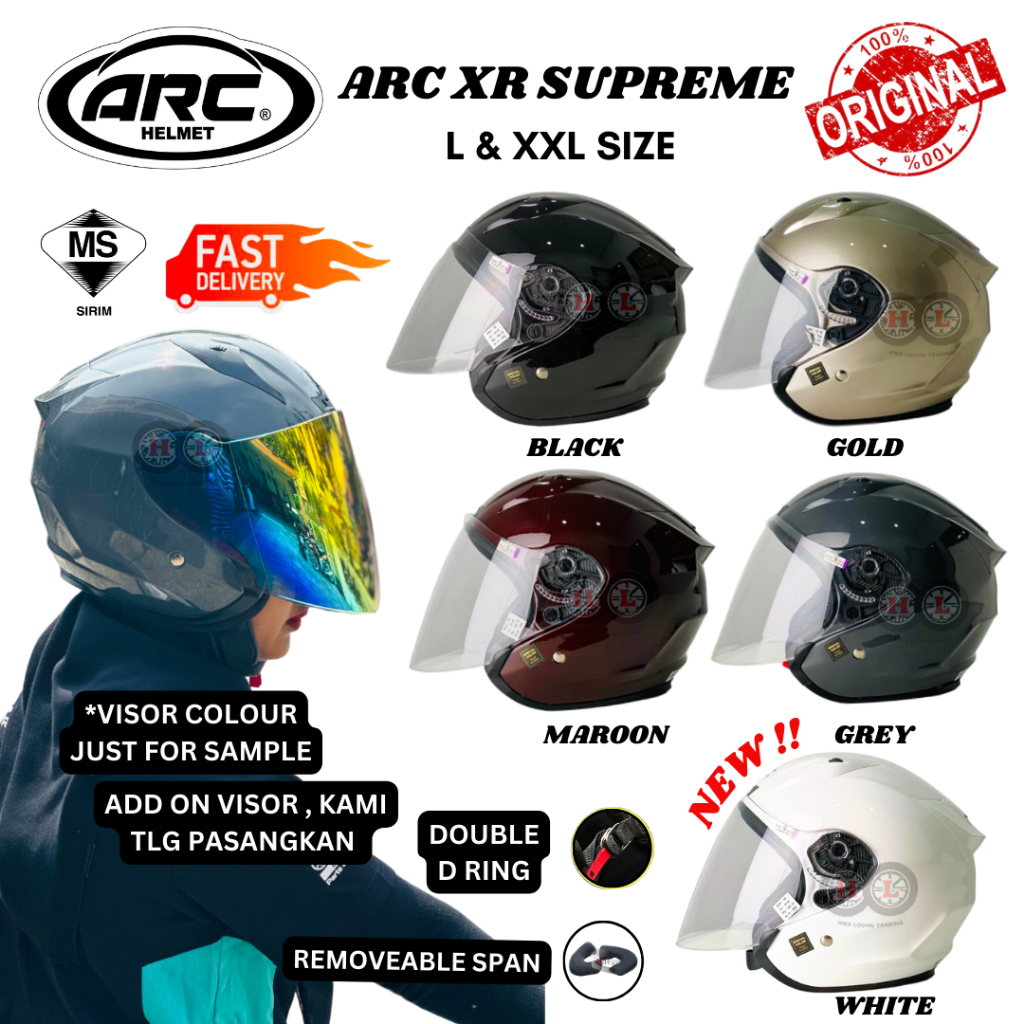 ARC XR SUPREME COLOUR OPEN FACE HELMET ( HELMET ARC XR SUPREME PLAIN ...