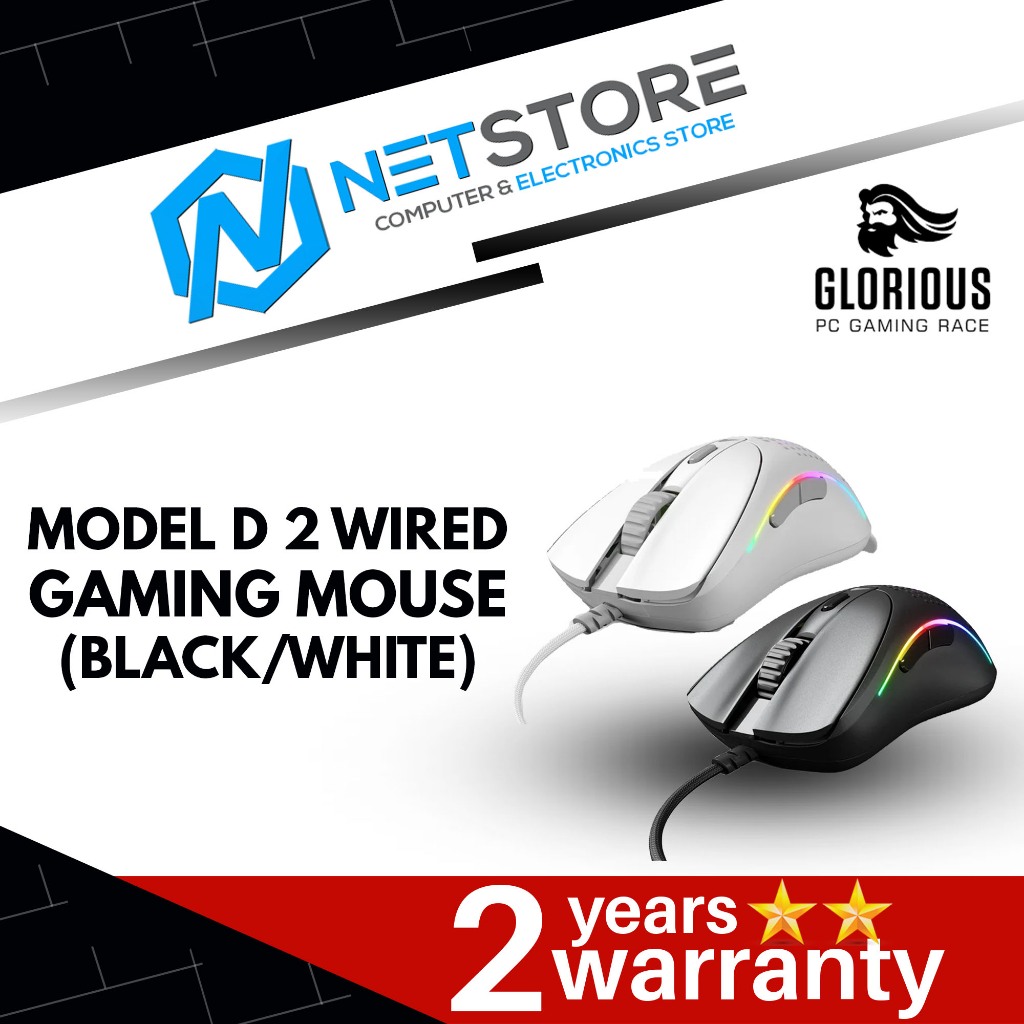 GLORIOUS MODEL D 2 WIRED GAMING MOUSE (BLACK/WHITE) | Shopee Singapore