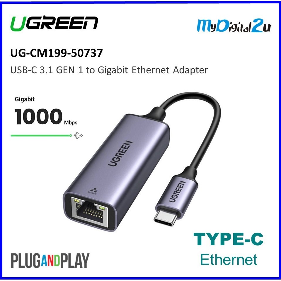 UGREEN *UG-CM199-50737 USB-C 3.1 GEN 1 to Gigabit Ethernet Network ...