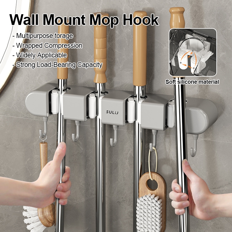【yobox mall】Wall Mount Mop Hook Bathroom Living Room Broom Mop Holder ...