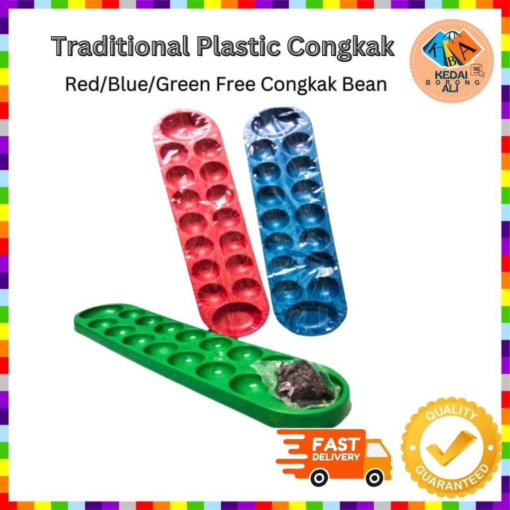 Traditional Plastic Congkak RED/BLUE/GREEN ( FREE 1 PACK CONGKAK BEANS ...