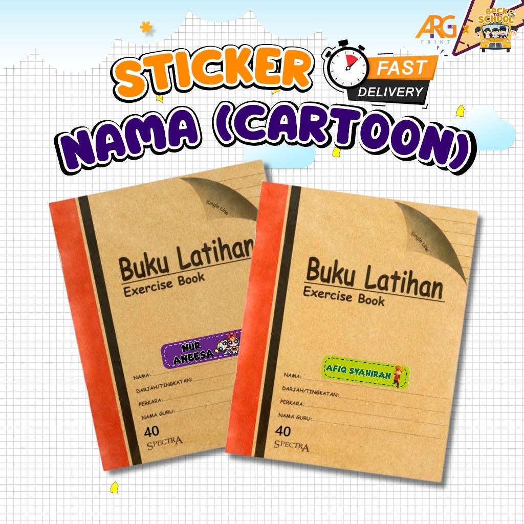 Sticker Nama Murid Design Kartun (Cartoon) | Shopee Singapore