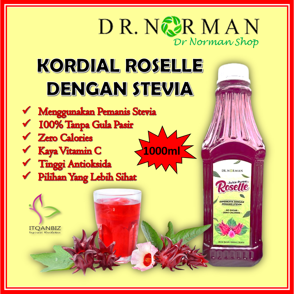 DR NORMAN Kordial Roselle Stevia Tanpa Gula Pasir Sugar Free Cordial 1L ...