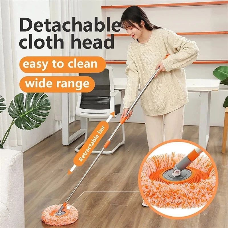 Round Mop Sunflower Retractable Rotary Coral Velvet Household Dust ...