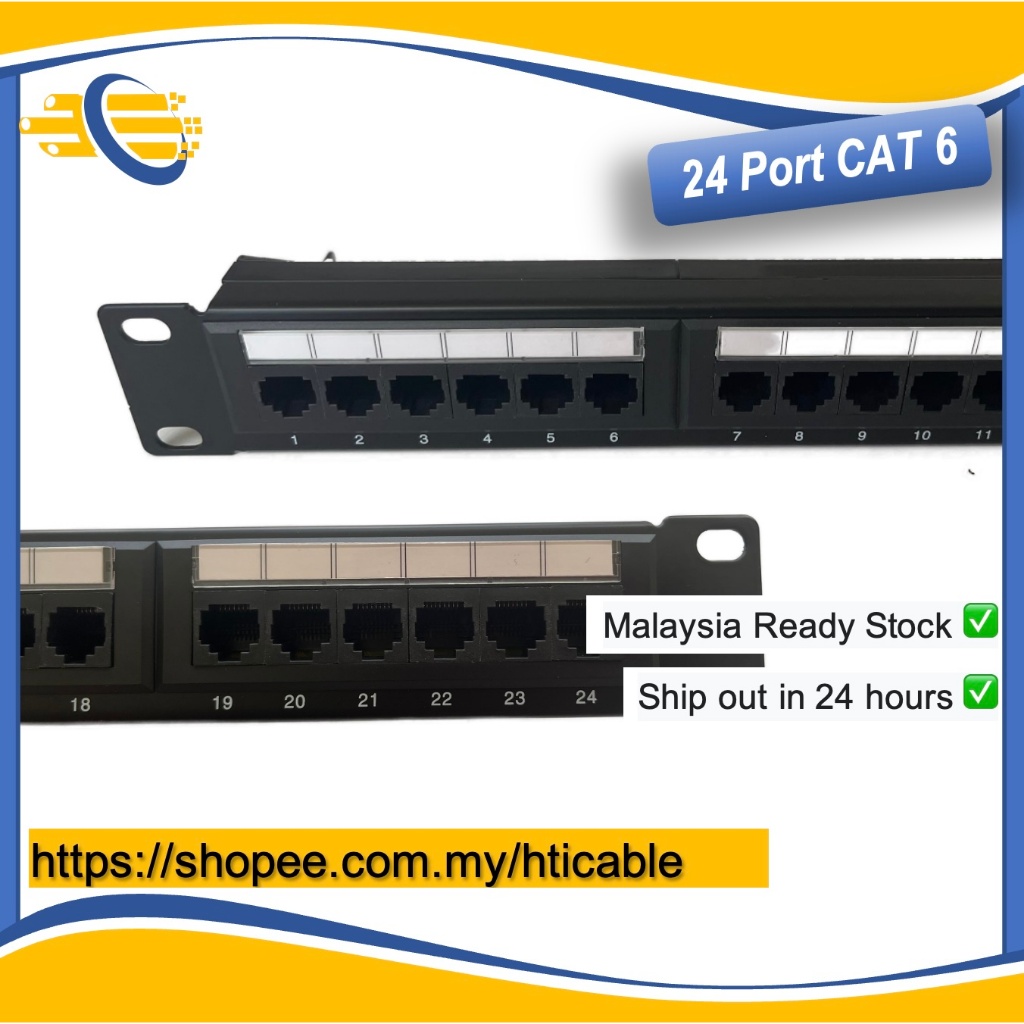 Network Ethernet UTP CAT 6 Patch Panel 1U-24 Ports c/w Rear Cable ...