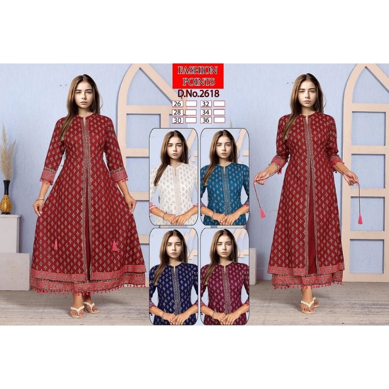 KID KURTI (5-10 YEARS) FRONT OPEN LONG GOWN KURTI WITH POM POM LACE ...
