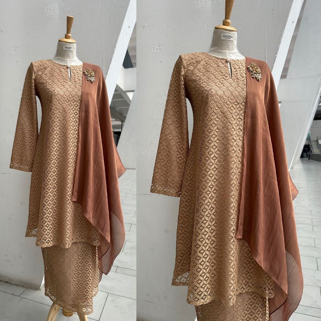 RAYA 2025 POPY Baju Kurung Riau Plussize | Rich Brown | Golden Olive ...