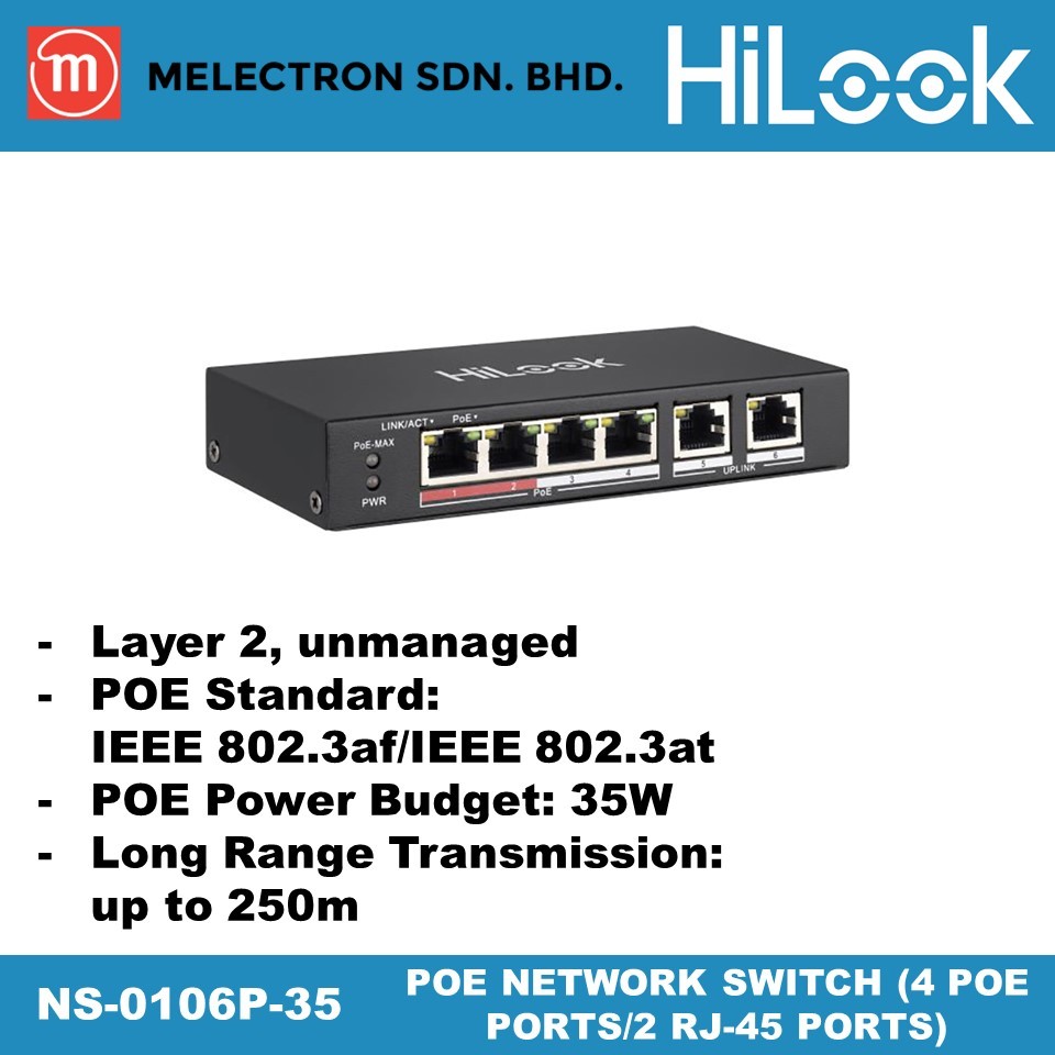 HiLook NS-0106P-35 POE Network Switch (4 POE Ports/2 RJ-45 Ports ...