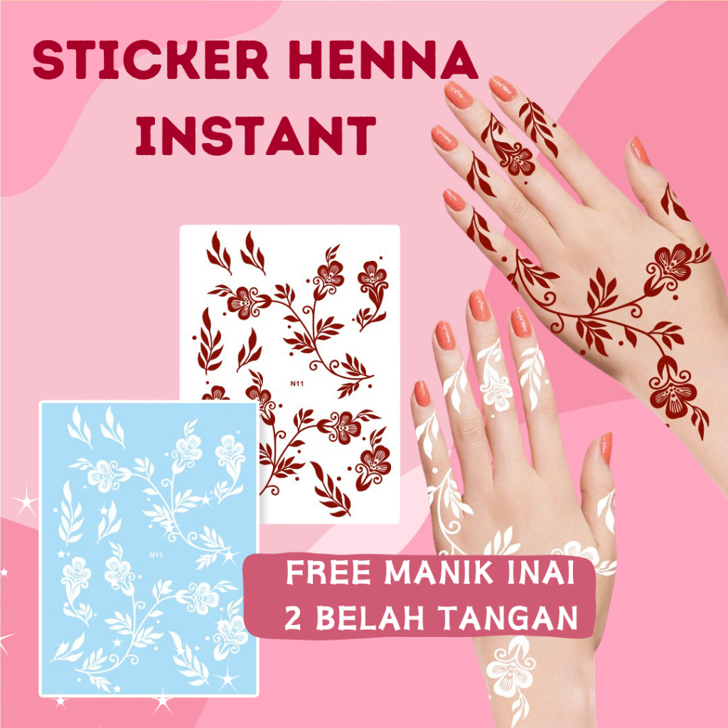 {2 BELAH TANGAN} Sticker Instant Henna Minimalist Design Stiker Inai ...