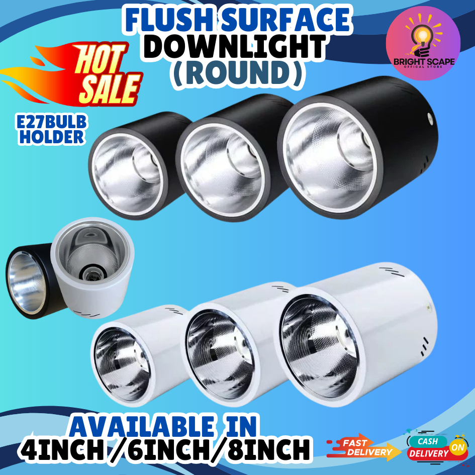 E27 Flush Mounted Surface Downlight Round 4'' 6'' 8''Ceiling Light Tin ...