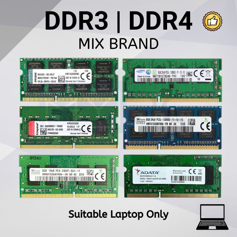 Kingston Samsung DDR3/DDR3L/DDR4 RAM Laptop 1333Mhz 1600Mhz 4GB 8GB ...