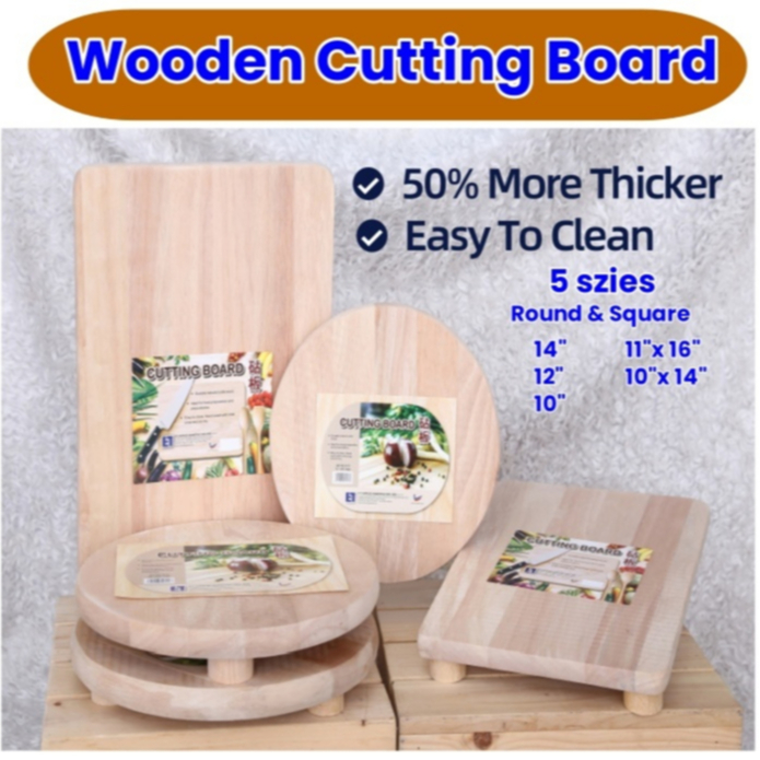 Papan Potong Kayu Berkaki Empat Segi & Bulat/Wooden Cutting Chopping ...