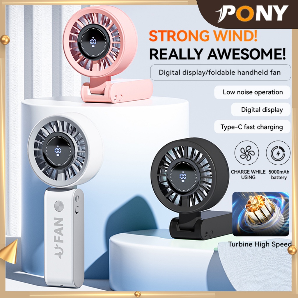 Pony 5000MAH Handheld Fan Life7 Portable Mini Foldable Fans with LED ...