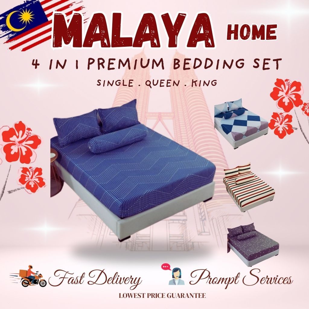 CDK1 4 in 1 Premium Fitted Bed Sheet Set/ Cadar Tilam Getah Keliling ...