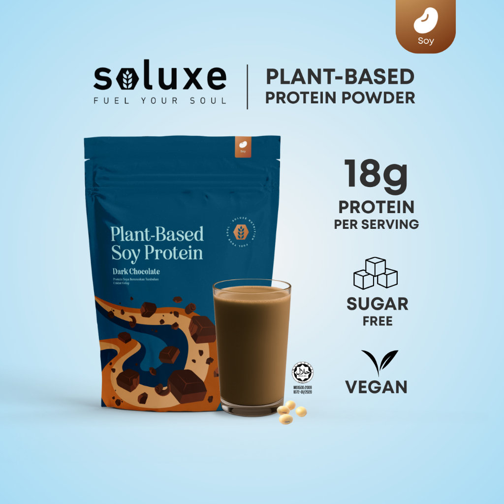 Soluxe Vegan Dark Chocolate Plant Based Soy Protein Powder Shake Non-GMO (518g) | Shopee Singapore