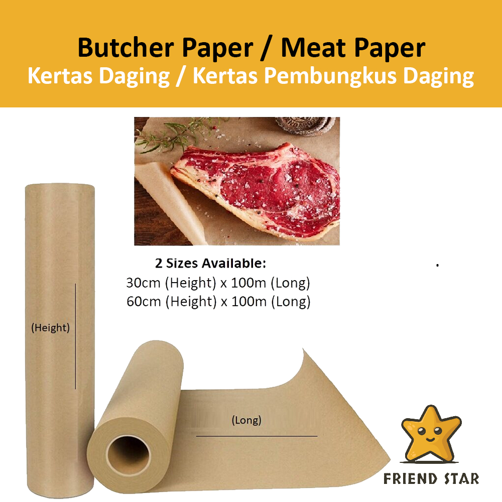 Gulung Kertas Daging / Brown Butcher Paper Roll Uncoated (60cm x ...