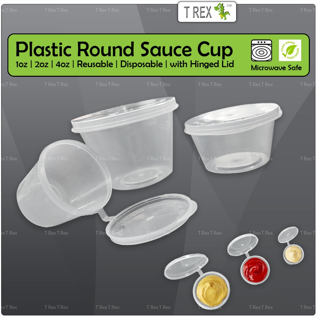 Round Takeaway Plastic Sauce Cup with Hinged Lid / PP Deli Round Plastic Food Container / Bekas ...