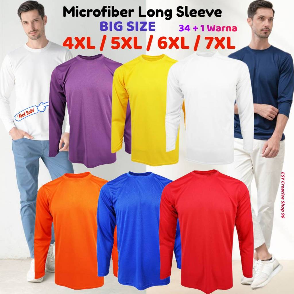 BIG SIZE (4XL - 7XL) Unisex Microfiber Plain Round Neck Long Sleeve ...