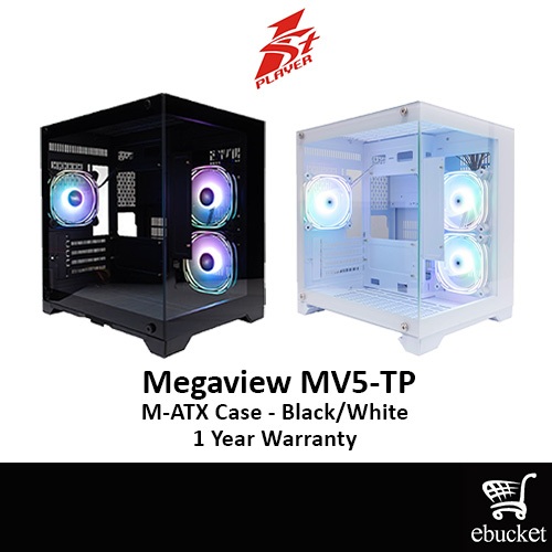 1ST PLAYER Megaview MV5-TRANSPARENT M-ATX Case - Black/White (3 ARGB ...