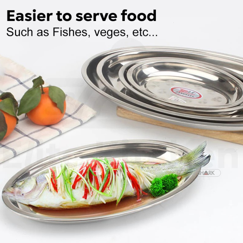 Stainless Steel Plate Pinggan Makan 钢盘 28cm/30cm/35cm/40cm/45cm Fish ...