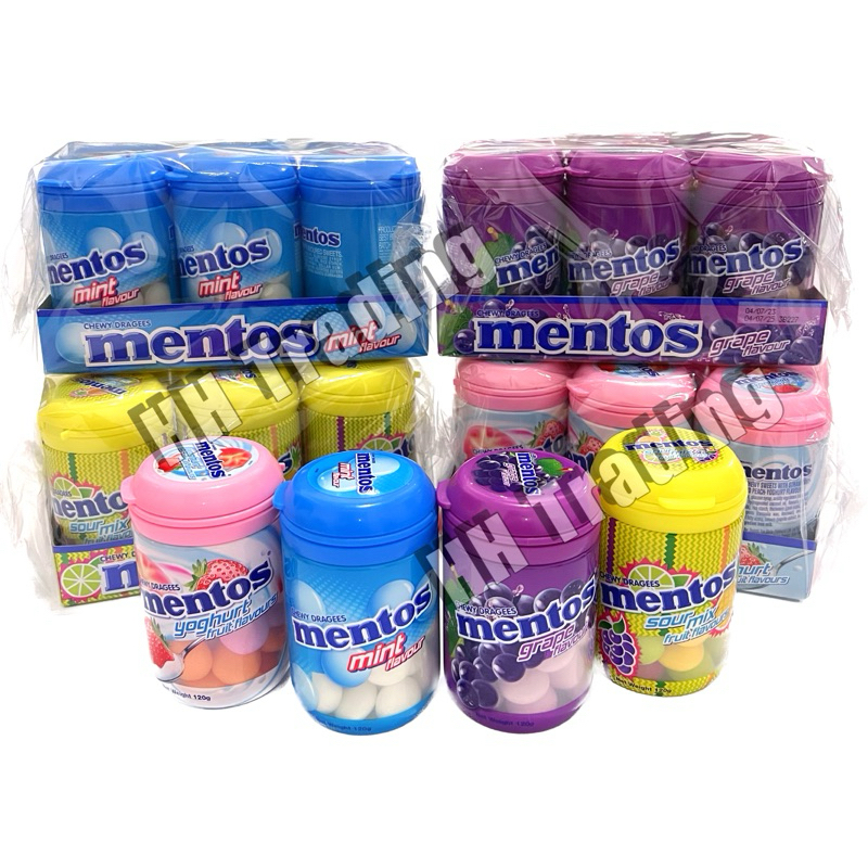 120g x 6’s MENTOS CHEWY DRAGEES BOTTLE MINT GRAPE SOUR MIX YOGURT FRUIT ...