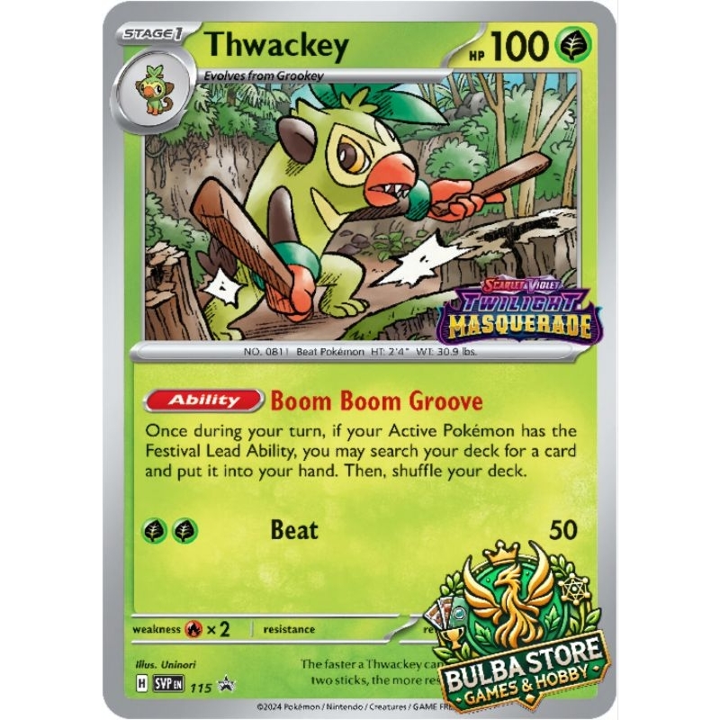Thwackey SVP 115 Pre Release Pokemon TCG Card Game Scarlet & Violet ...