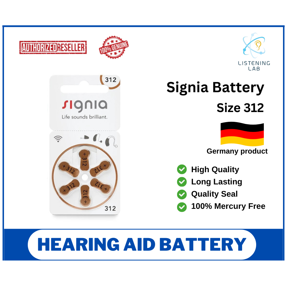 Signia Size 312 Hearing Aids Battery Zinc - Air x 6 cells 1.45V Bateri ...
