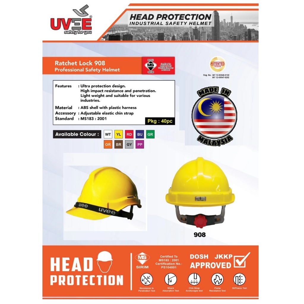Uvee 908 SIRIM Approved Industrial Safety Helmet (Ratchet Lock ...