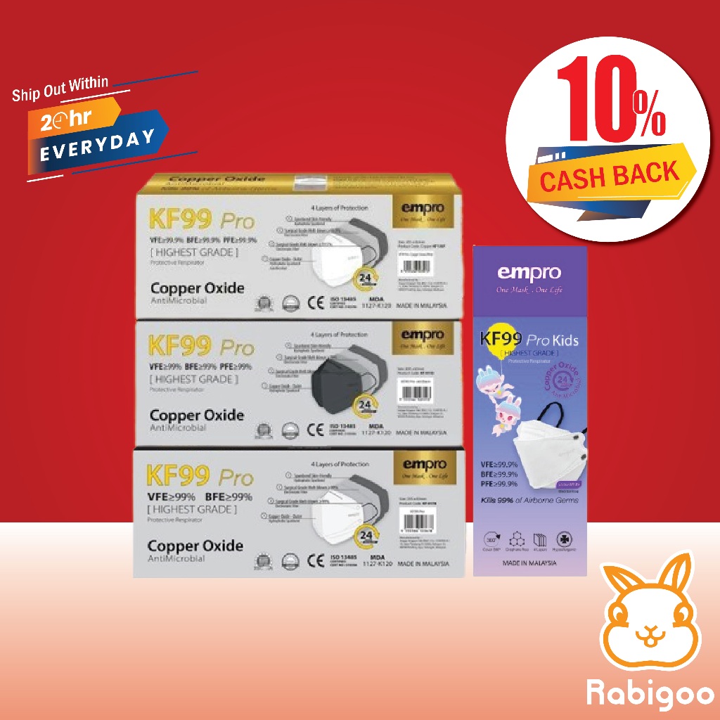 EMPRO RESPIRATOR KF99 PRO COPPER OXIDE ANTIMICROBIAL FACE MASK 10S ...