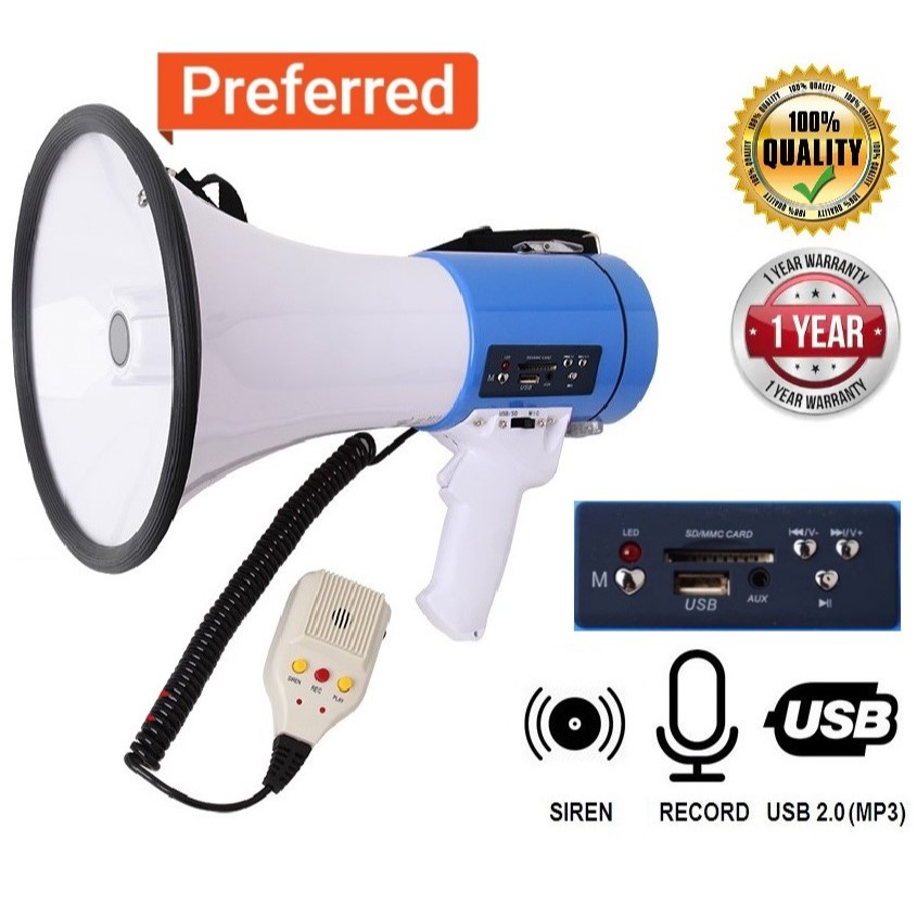 Megaphone Loud Hailer with Siren + USB + Record Function + Melody - Pembesar Suara Mudah Alih ...