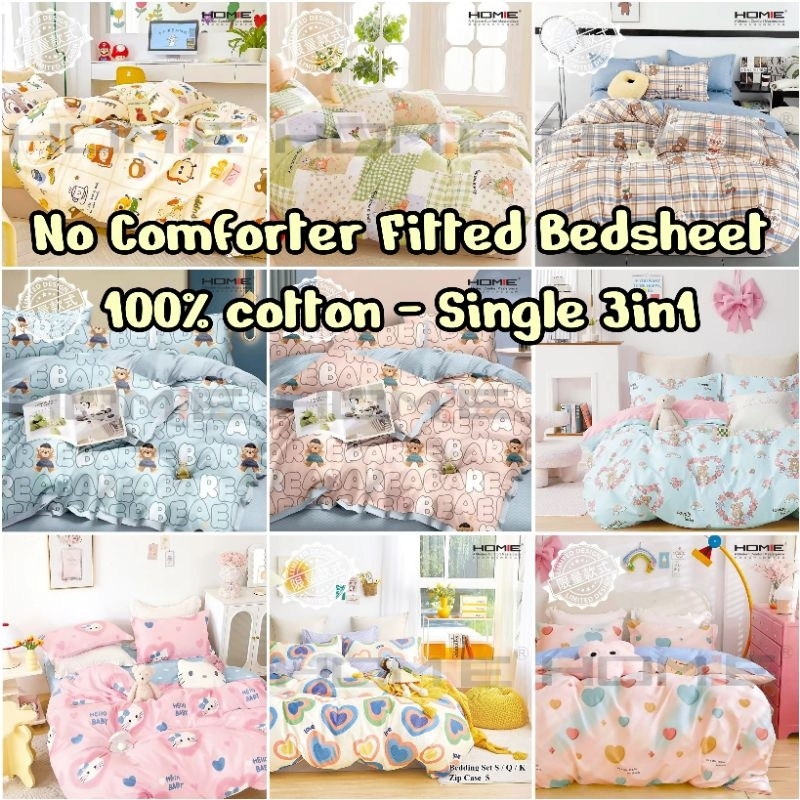 100%cotton Single 3in1 No Comforter Cadar Fitted Bedsheet Set - 单人床单 ...