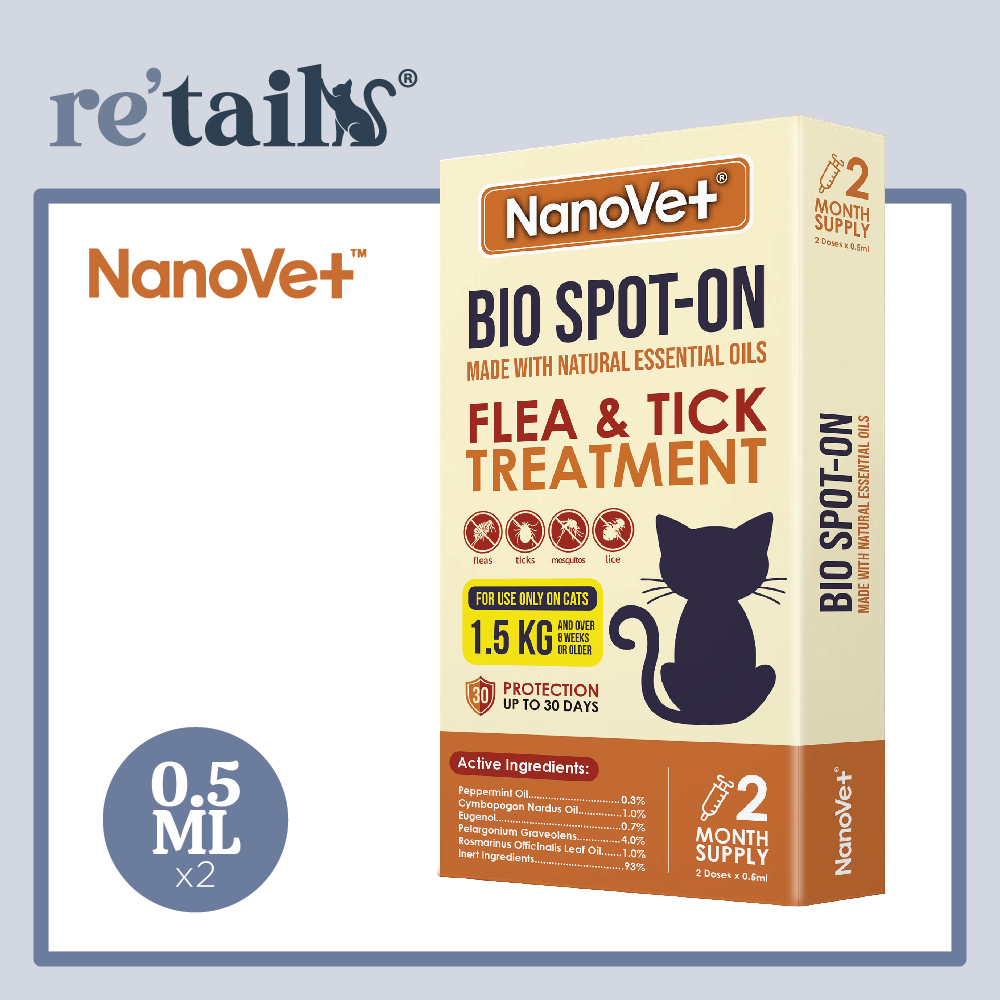 Nanovet Bio Spot-On Flea and Tick Treatment For Cat (0.5ml x 2 Doses ...