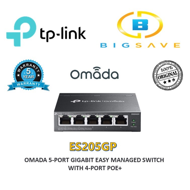TP-LINK ES205GP OMADA 5-PORT GIGABIT EASY MANAGED SWITCH WITH 4-PORT ...