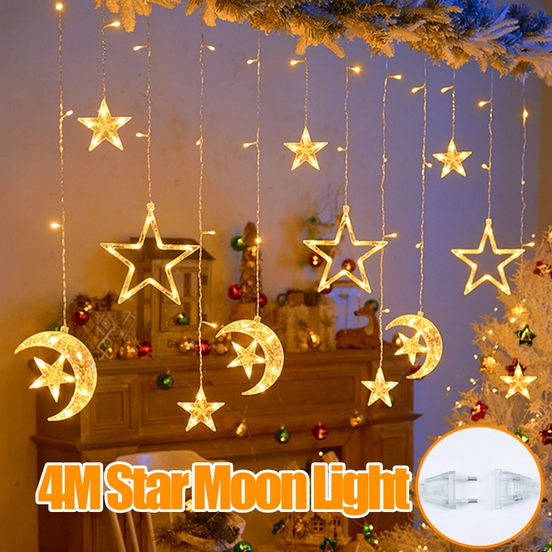 2025 New Lampu Raya LED 4 Meter Lampu Kelip Kelip Raya Star Moon Light ...