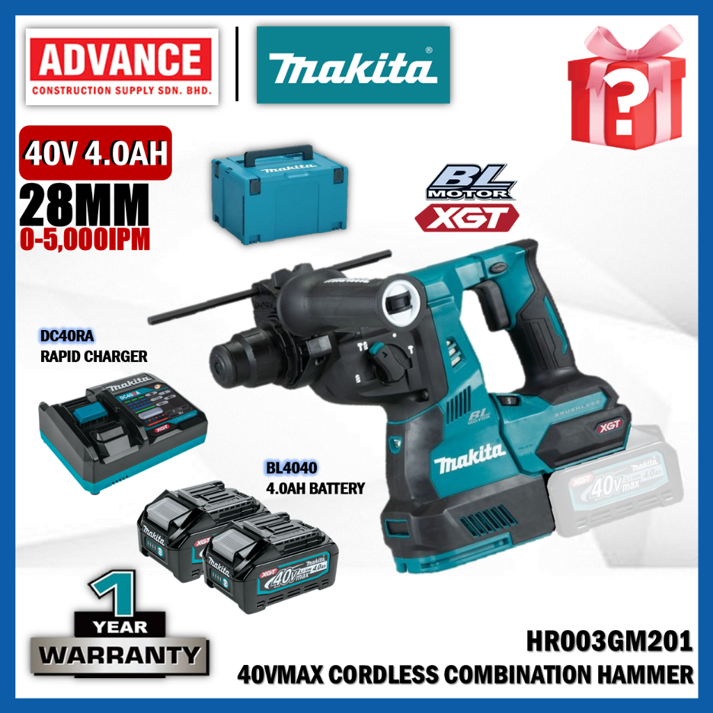 MAKITA HR003GZ / HR003GM201 40Vmax Cordless Combination Hammer 28MM (1-1/8") | Shopee Singapore