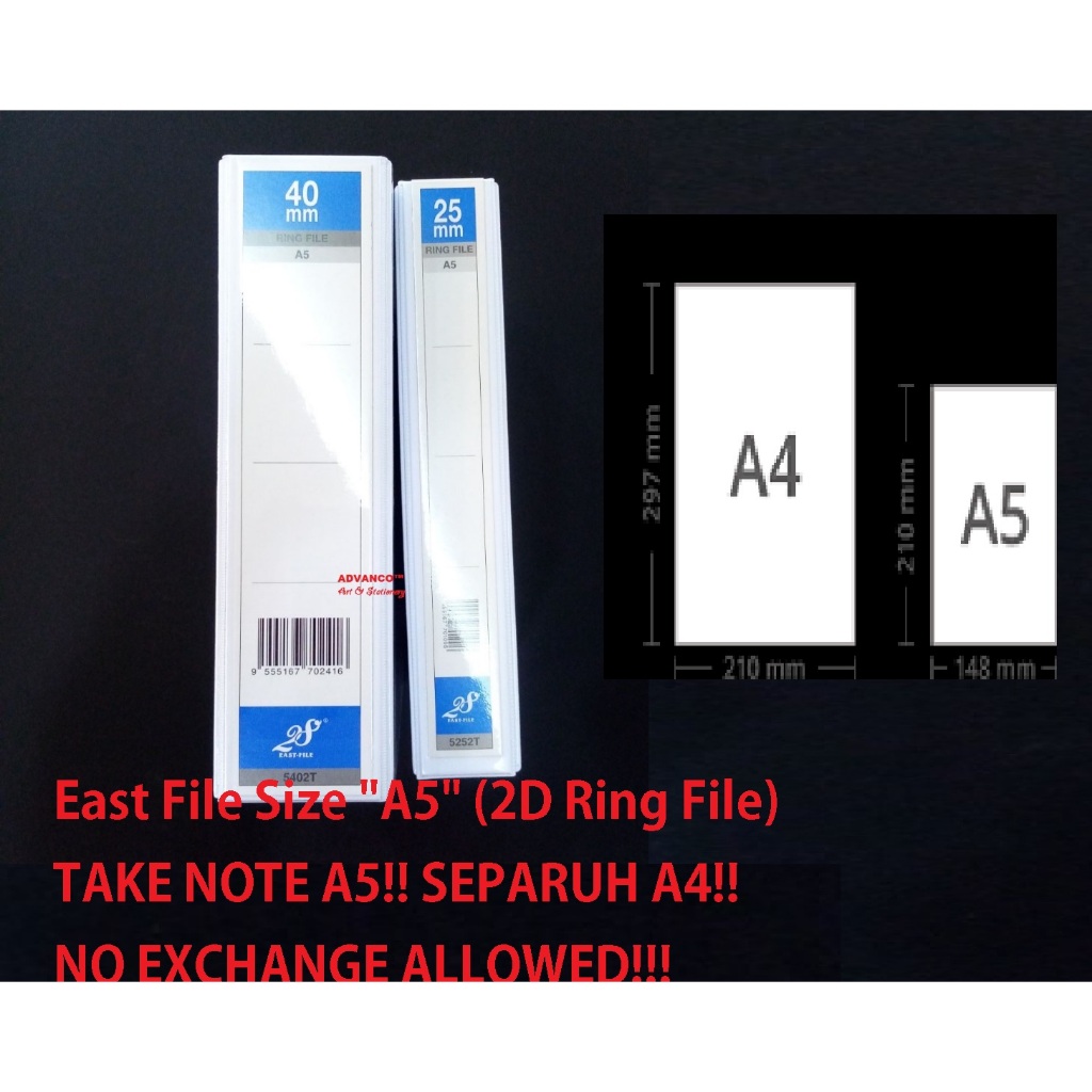 East File Size "A5" (2D Ring File) Available in 25MM & 40MM (SIZE A5 ...