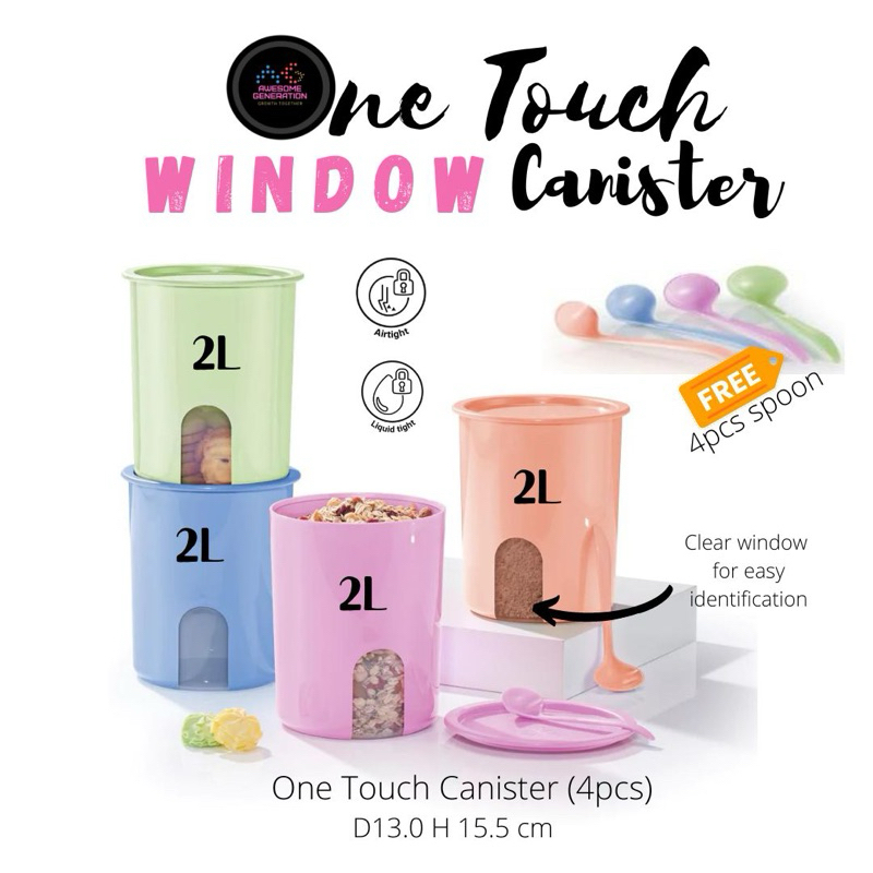 ONE TOUCH WINDOW CANISTER TUPPERWARE (2L) | Shopee Singapore