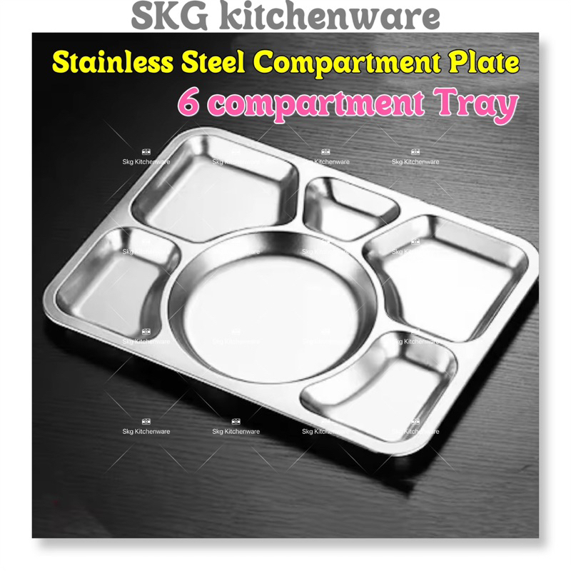 Stainless Steel 6 Compartments Tray Roti Canai Tray Makanan Thick Snack ...