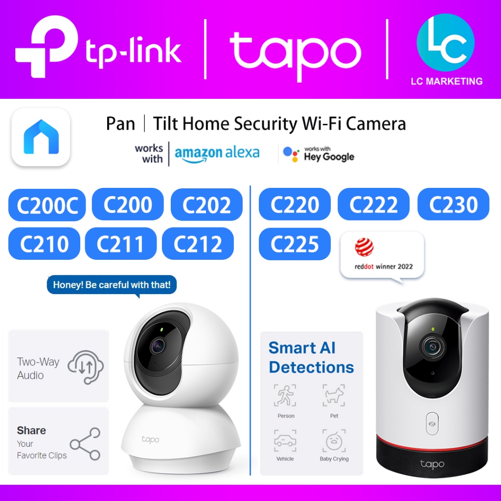 TP-Link Tapo C200C / C200 / C210 / C211 / C202 / C212 / C220 / C225 / C230 Pan/Tilt Wireless ...