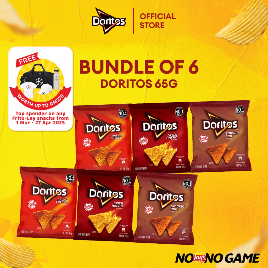 [Bundle of 6] Doritos Tortilla Chips Nacho Cheese/ Smokin BBQ/ Spicy Nacho 65g | Shopee Singapore