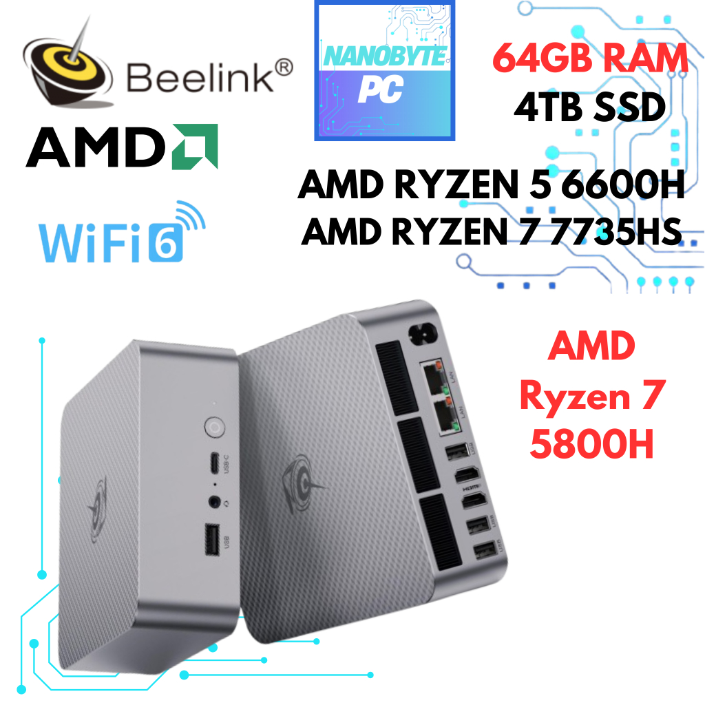 Beelink EQR6 AMD Ryzen7 7735HS 64GB DDR5 RAM SER5 Max 2TB SSD Gaming Mini PC Gaming PC Gaming PC ...