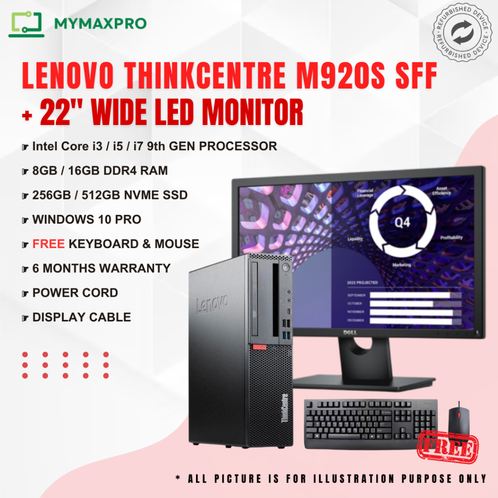 PC SET - 9th GEN PC LENOVO THINKCENTRE M920s SFF + 22" WIDE MONITOR ...