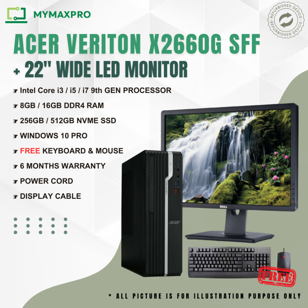 PC SET - 9th GEN PC ACER VERITON X2660G SFF + 22" WIDE MONITOR (Home ...