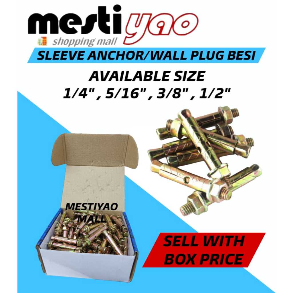 (BOX)SLEEVE ANCHOR/WALL PLUG BESI/METAL WALL PLUG/BESI SKRU DINDING ...