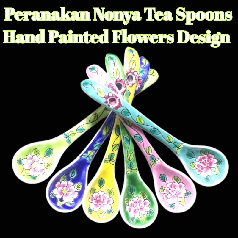 Peranakan Nonya Nyonya Hand Painted Flower Enamel Colors Tea Spoons ...