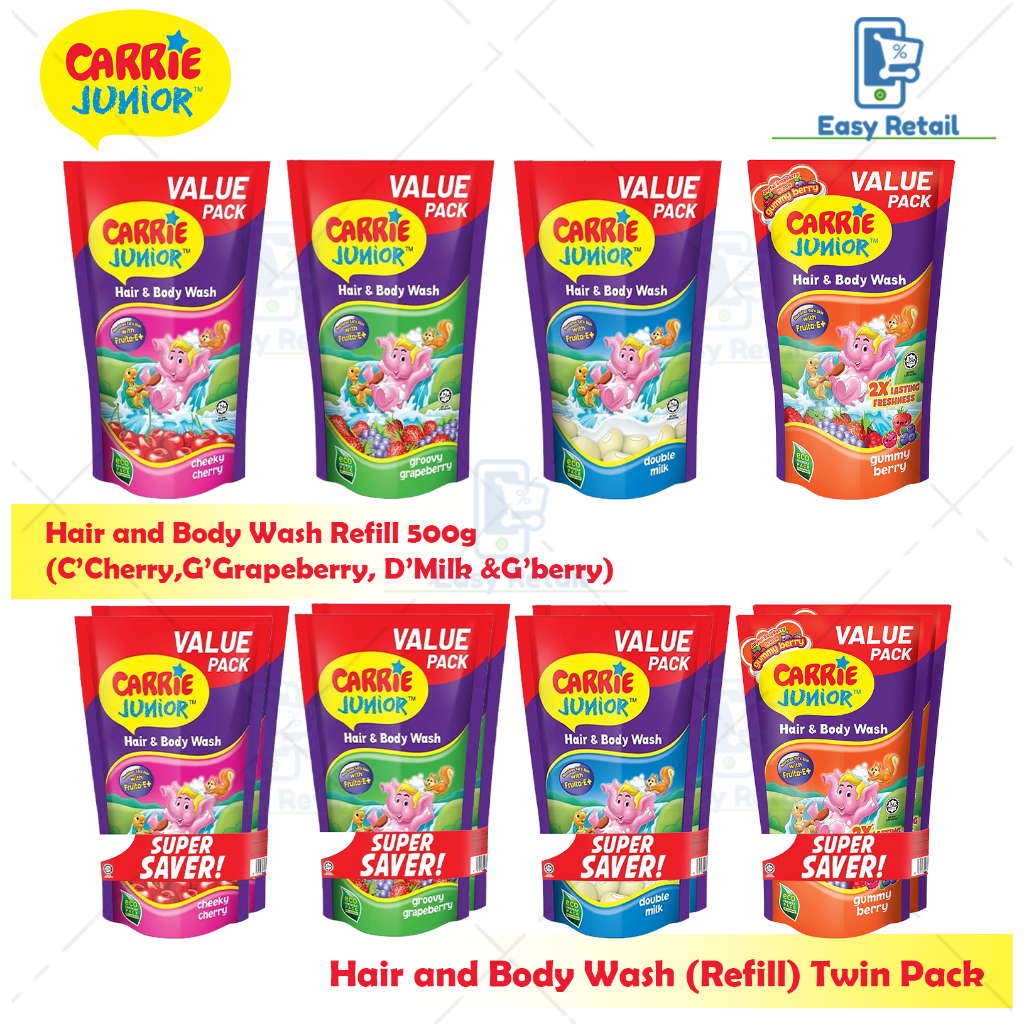 Carrie Junior Hair and Body Wash [ Kid Age 2 - 7 ] Refill Pouch 500g ...